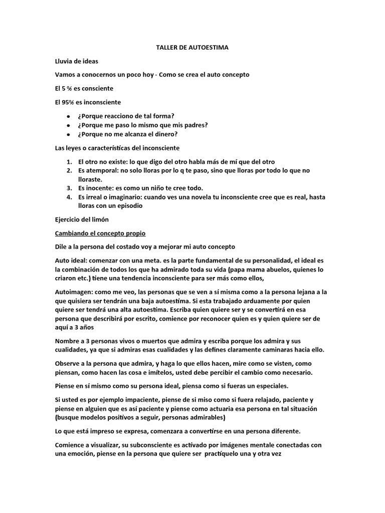Taller de Autoestima | PDF | Autoestima | Conceptos psicologicos
