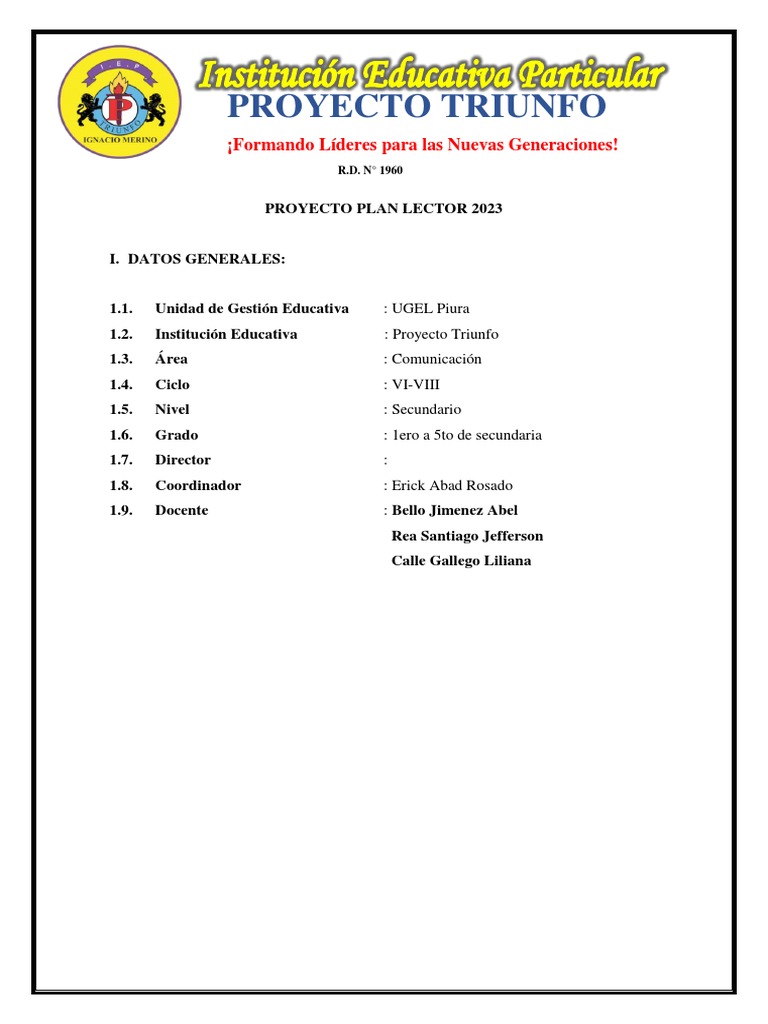 Plan Lector-Proyecto Triunfo | PDF