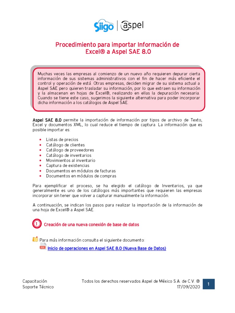 S021 - Procedimiento para Importar Informacion de Excel A Aspel SAE | PDF | Información ...