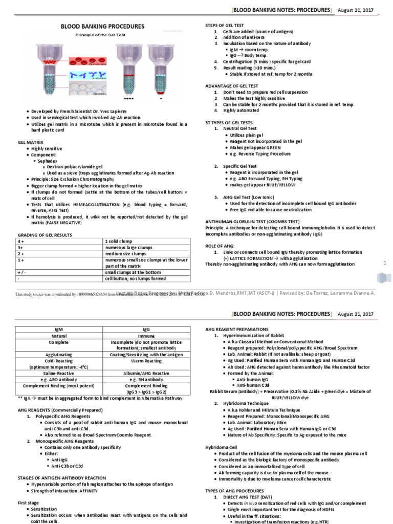 Blood Banking Procedures Notes Final PDF | PDF | Blood Type | Antibody