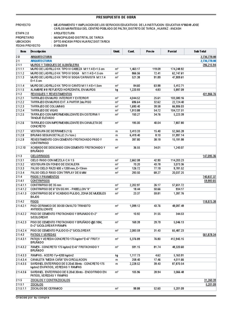 Presupuesto Arquitectura | PDF | Aficiones | edificio