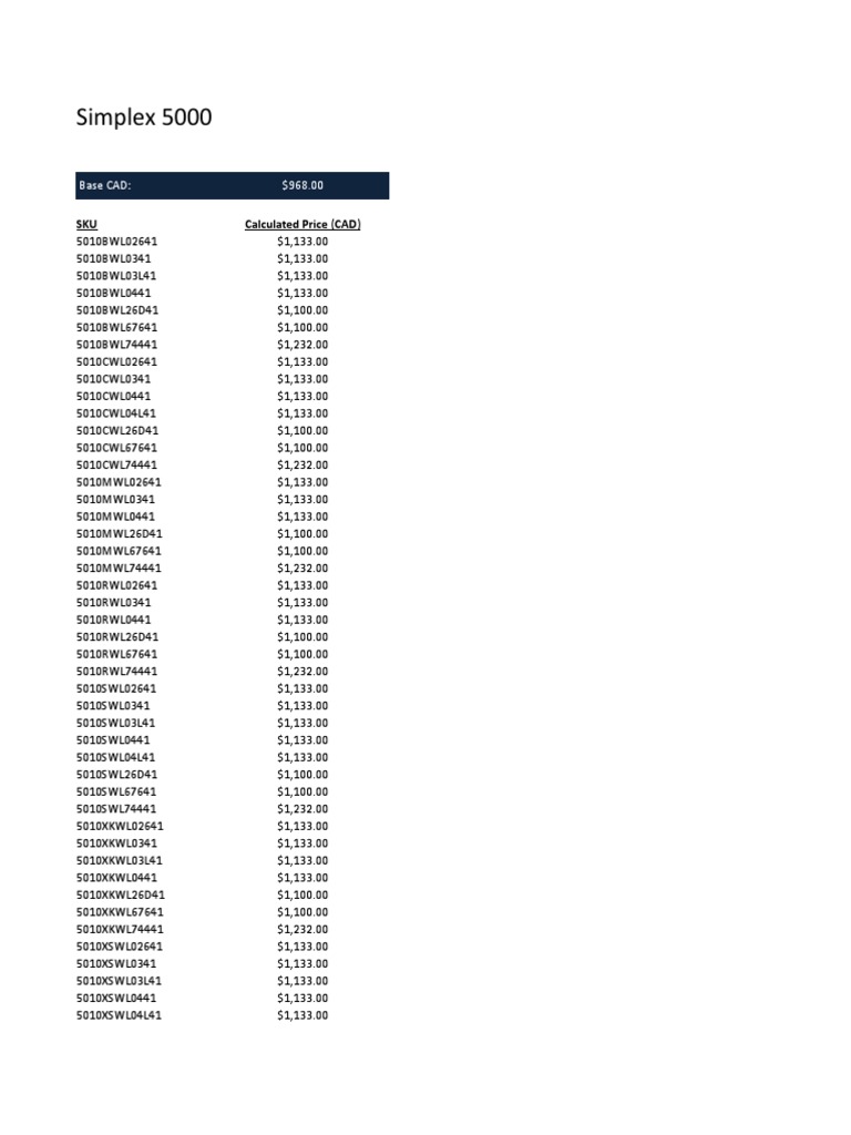 DWN Simplex Mechanical Pushbutton Locks Price Book Canada Excel en | PDF