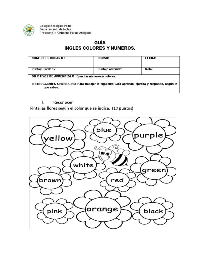 Guía de Colores y Números en Inglés | PDF | Estudios de idiomas ...