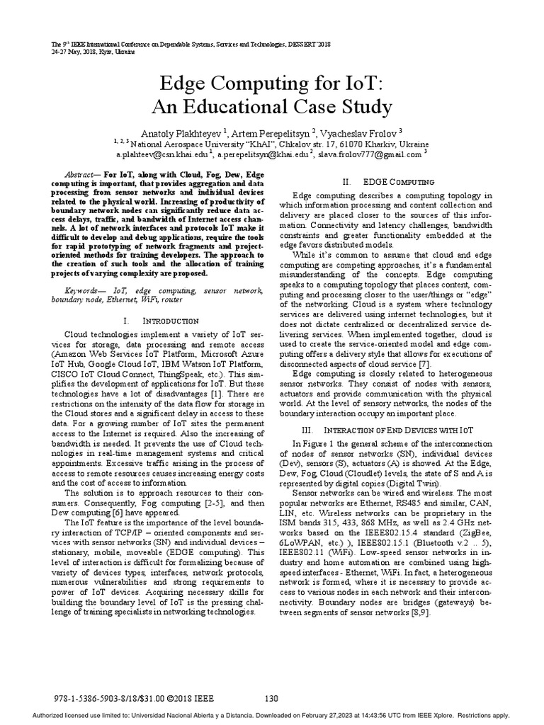 Edge Computing For Iot: An Educational Case Study: Anatoly Plakhteyev, Artem Perepelitsyn ...