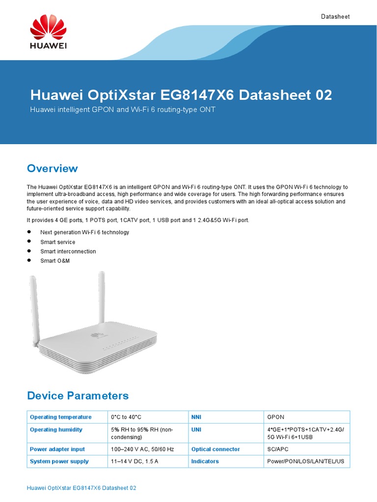 Huawei Optixstar Eg8147X6 Datasheet 02: Huawei Intelligent Gpon and Wi ...