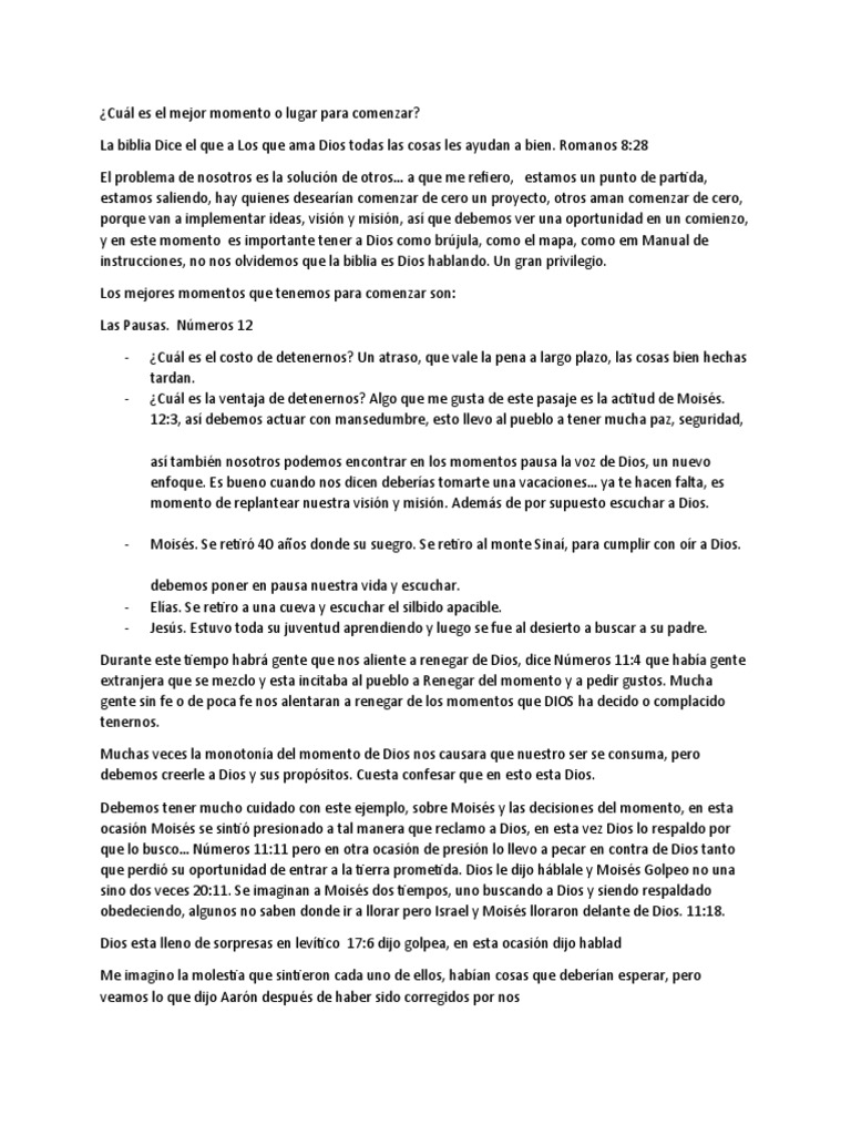 Cuál Es El Mejor Momento o Lugar para Comenzar | PDF | Moisés | Dios Cuál Es El Mejor Momento o Lugar para Comenzar | PDF | Moisés | Dios
