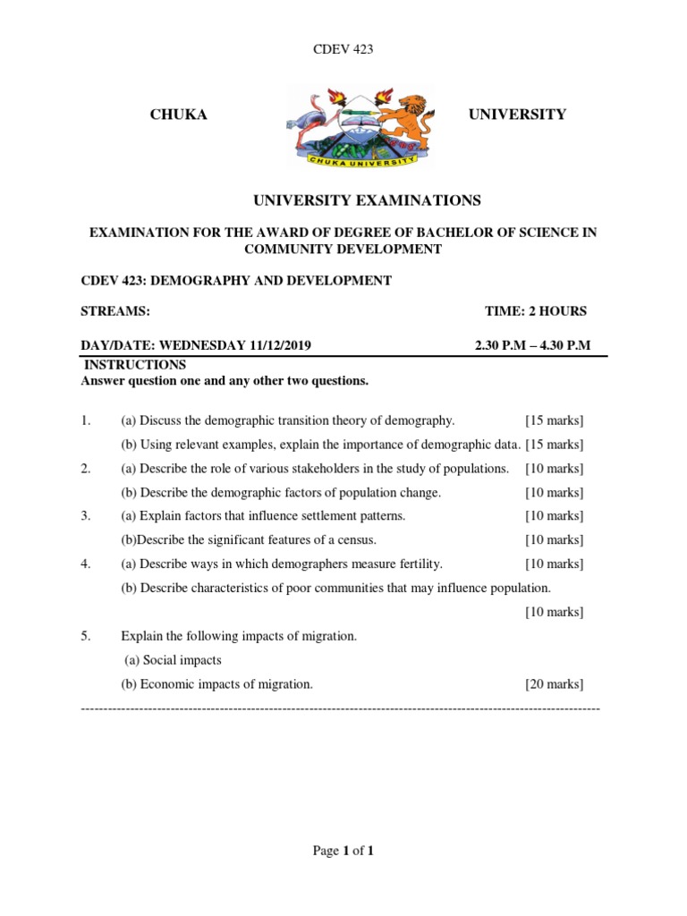 Chuka University Demography Exam Guide | PDF