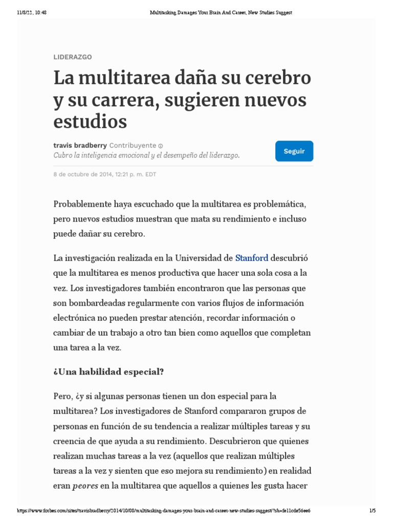 La Multitarea Daña Su Cerebro - Multitasking Damages Your Brain and Career, New Studies Suggest ...