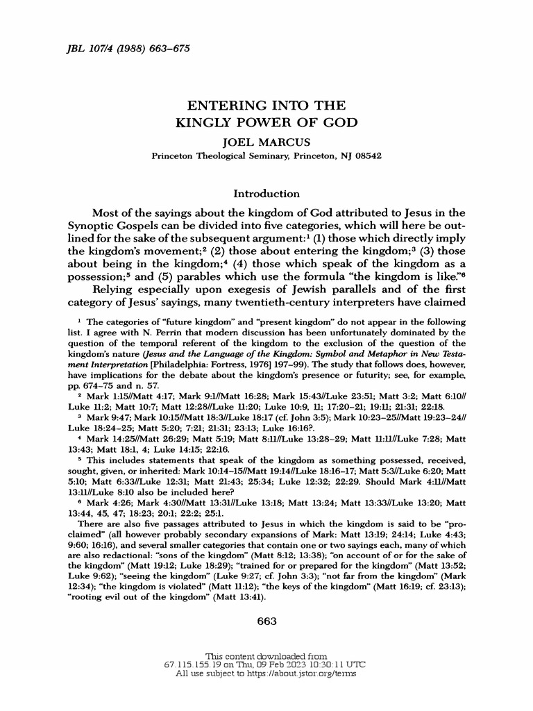 Joel Marcus, Entering Into The Kingly Power of God 3267628 | PDF ...