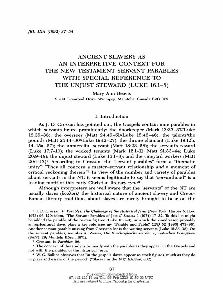 The Unjust Steward Luke 16 1 8 Pdf Aesop Slavery