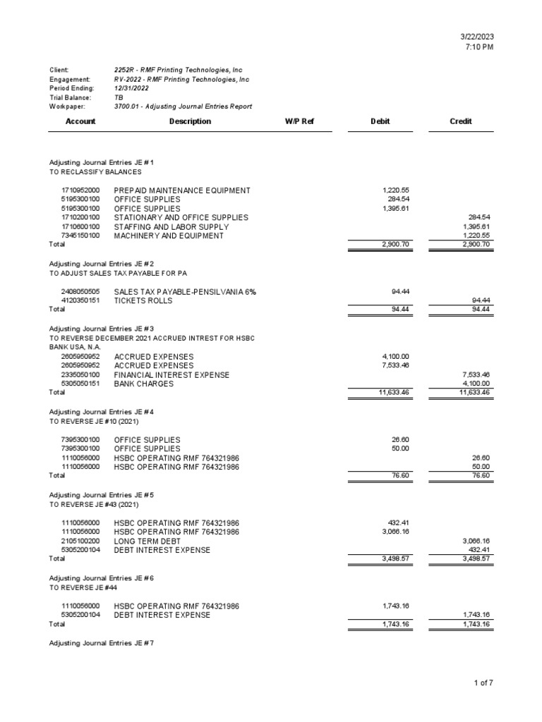TY-2022 Adjusting Entries | PDF | Debits And Credits | Deferral