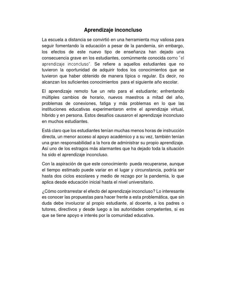 Aprendizaje inconcluso | PDF