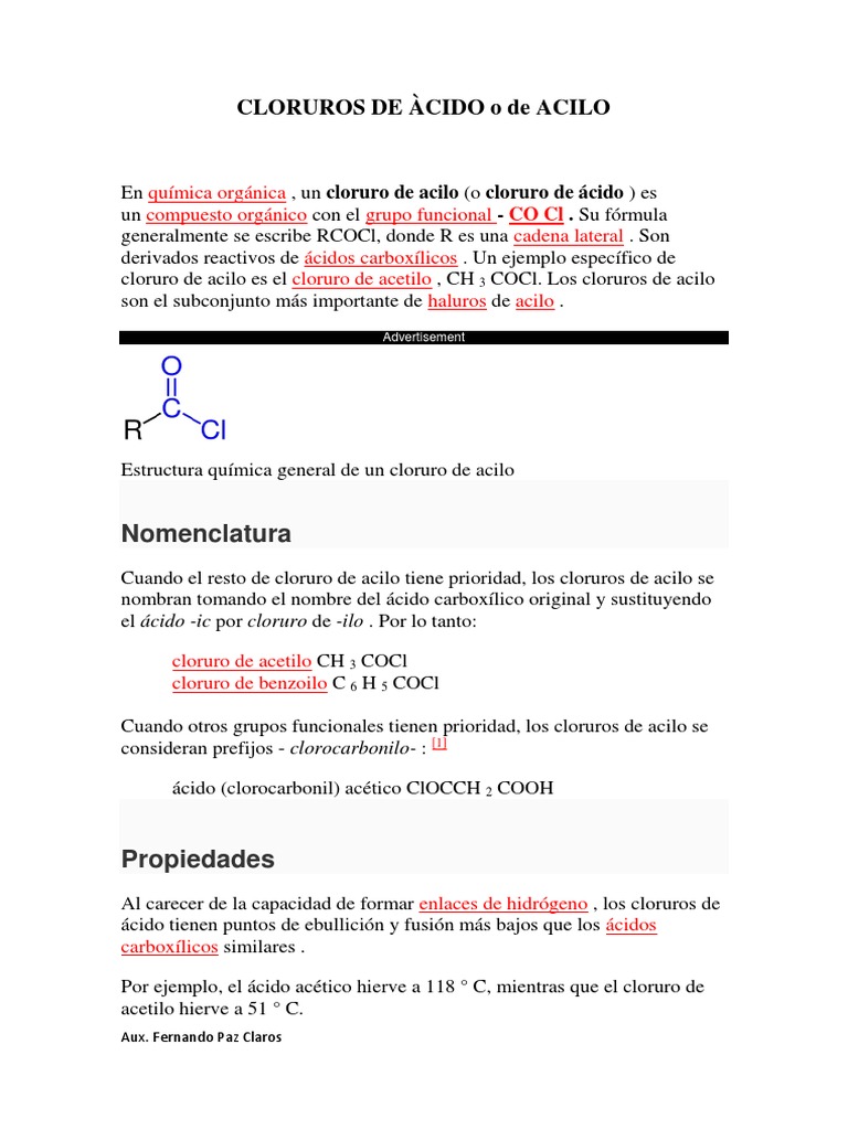 Cloruros de Acilo: Estructura y Usos | PDF | Grupo funcional ...
