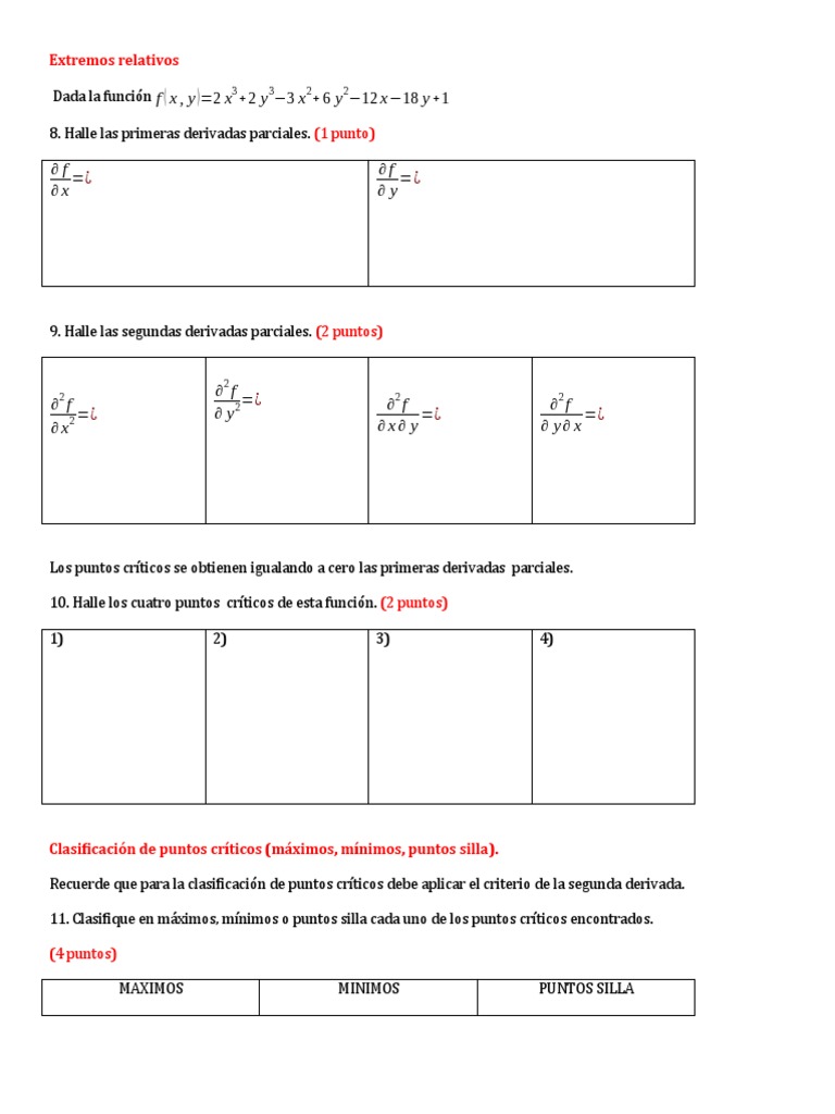 Derivadas parciales extremos relativos | PDF | Matriz (Matemáticas) | Álgebra abstracta