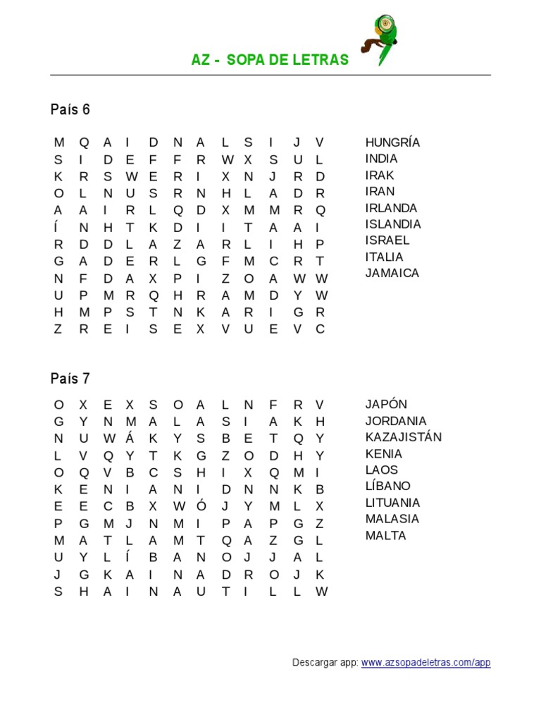 Az - Sopa de Letras: Hungría India Irak Iran Irlanda Islandia Israel ...