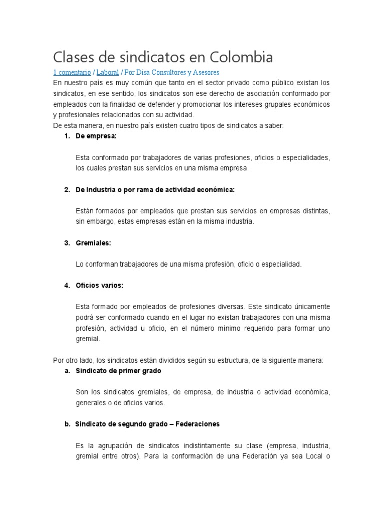 Tipos de sindicatos en Colombia | PDF | Sindicato | Economias