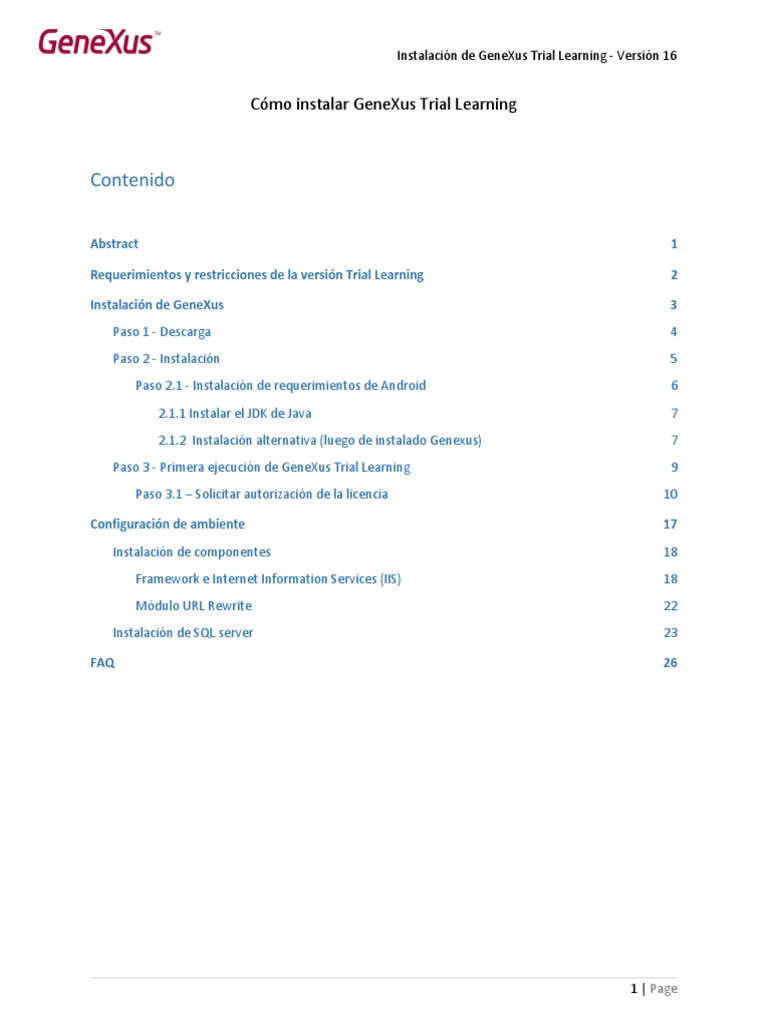 Guía Instalación GeneXus Trial 16 | PDF | Servicios de Información de Internet | Ingeniería de ...
