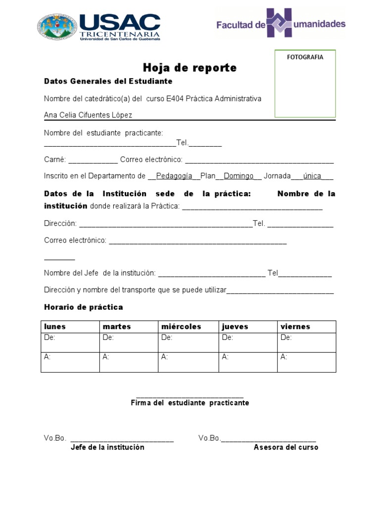 HOJA DE REPORTE (1 PRÁCTICA Administrativa 2023 | PDF