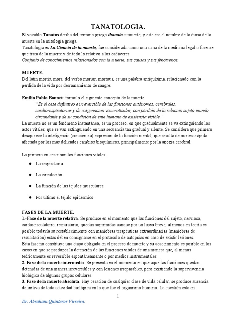 Tanatologia.: Dr. Abraham Quinteros Virreira | PDF | Muerte ...