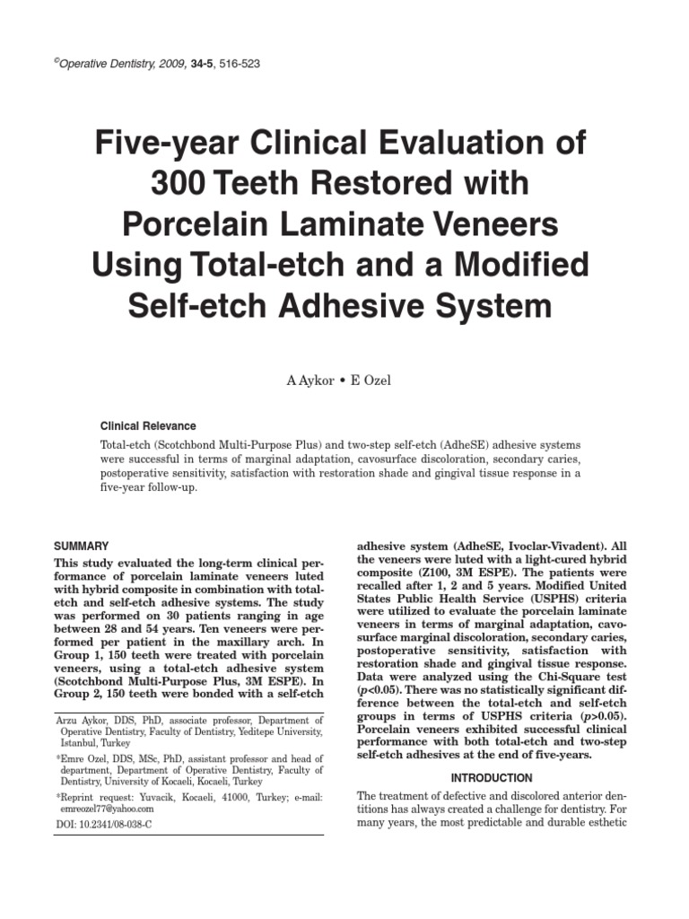 Five-Year Clinical Evaluation of 300 Teeth Restored With Porcelain ...