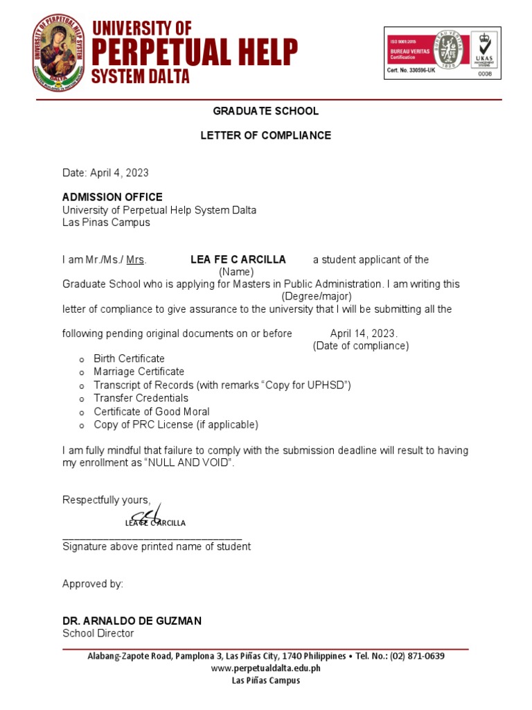 Compliance Letter Format | PDF