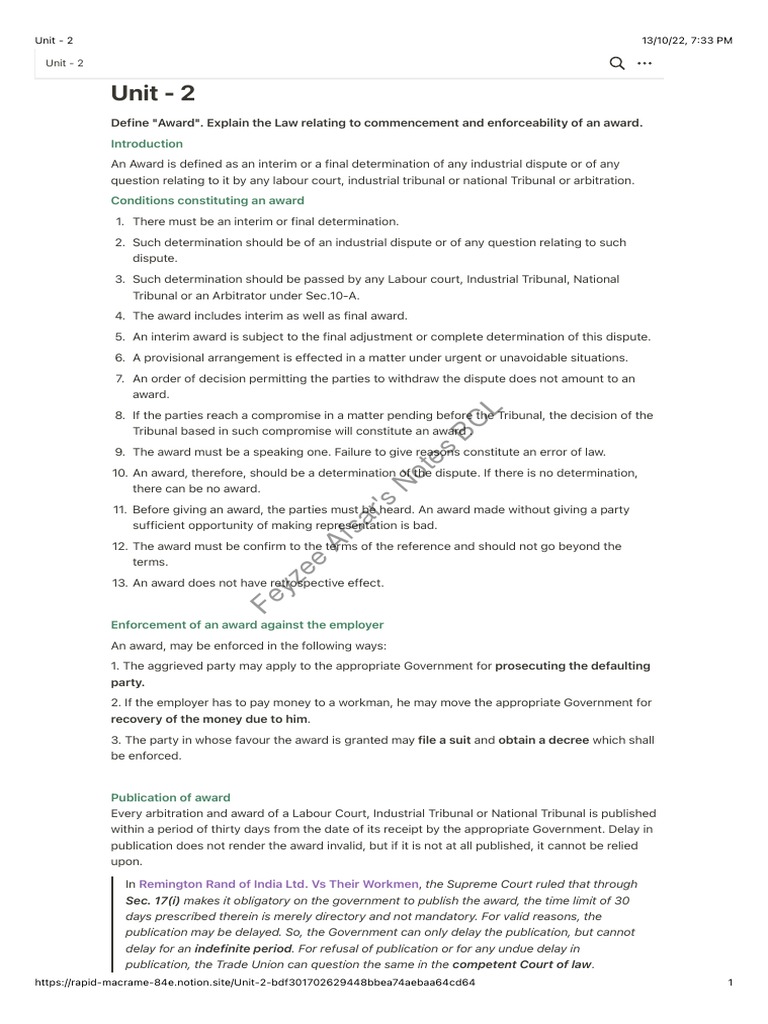 Unit - 2 Labour Law 1 | PDF