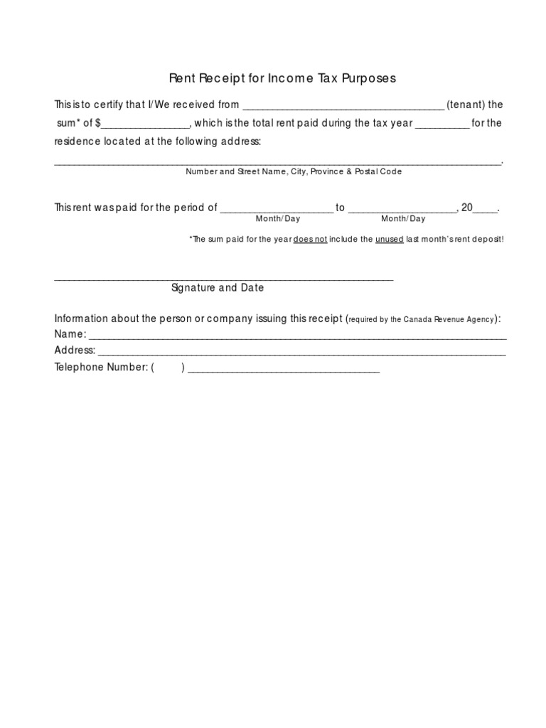 Rent-Receipt For Income Tax Purposes Template | PDF