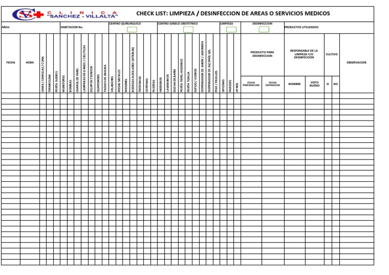 Check List de Limpieza y Desinfeccion | PDF