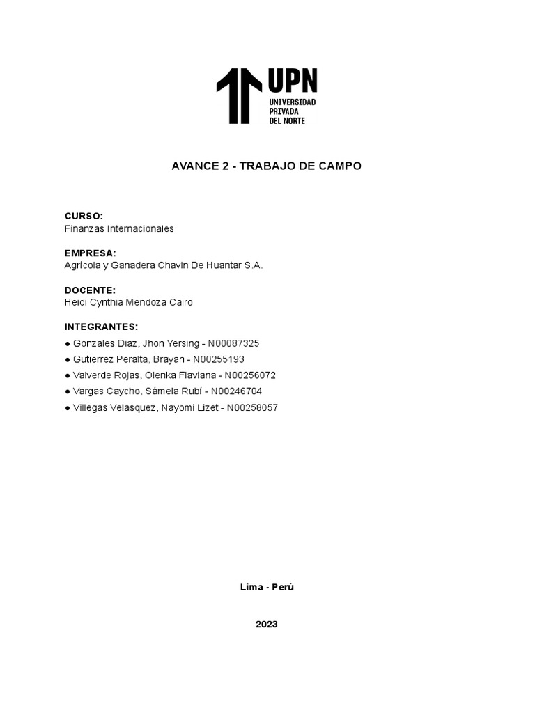 Avance 2 - Trabajo de Campo | PDF | Balance de pagos | Moneda