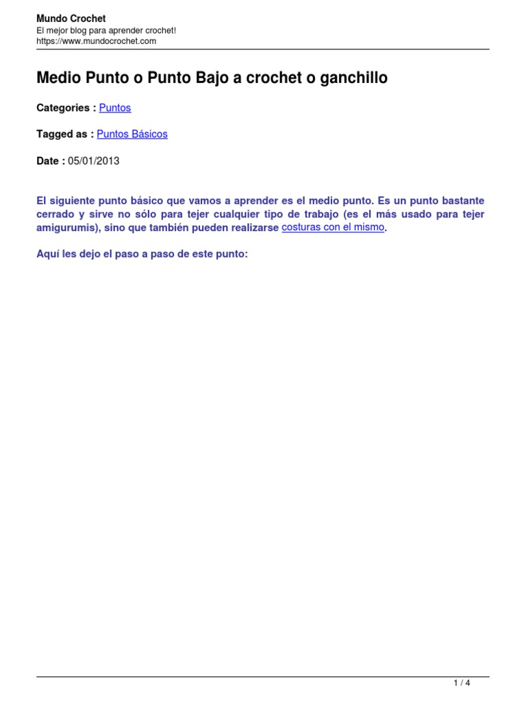 Medio Punto o Punto Bajo | PDF | Tejer | Tejidos Figurados
