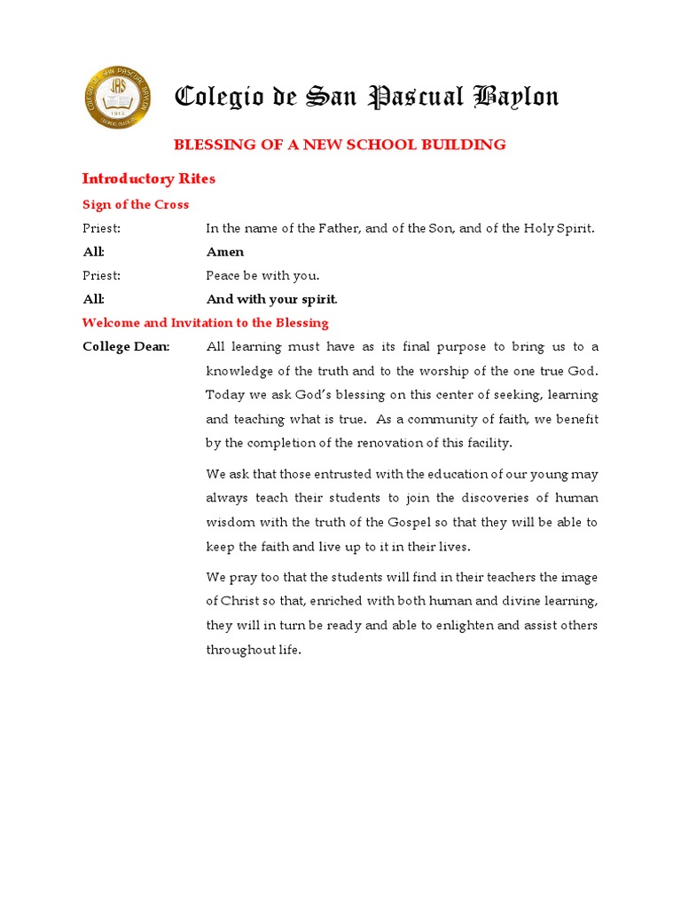 Rite - Blessing of School Building | PDF | Prayer | Jesus