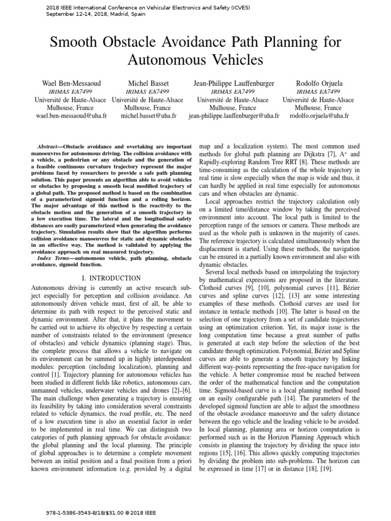 Smooth Obstacle Avoidance Path Planning For Autonomous Vehicles | PDF | Spline (Mathematics)