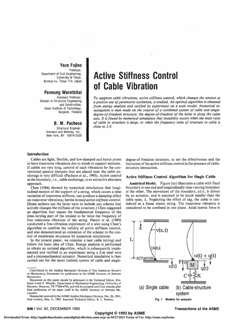 Fujino Et Al - 1993 - Active Stiffness Control of Cable Vibration | PDF ...