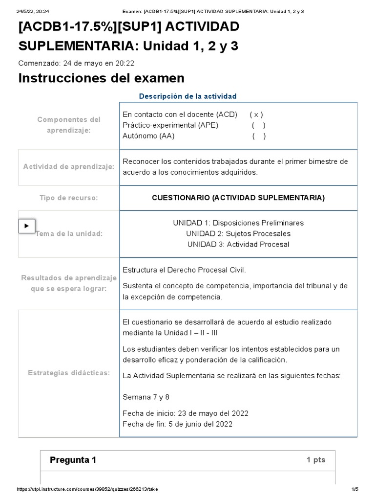 SUPLE PROCE GENERAL I Actividad Suplementaria - Unidad 1, 2 y 3 DERECHO ...