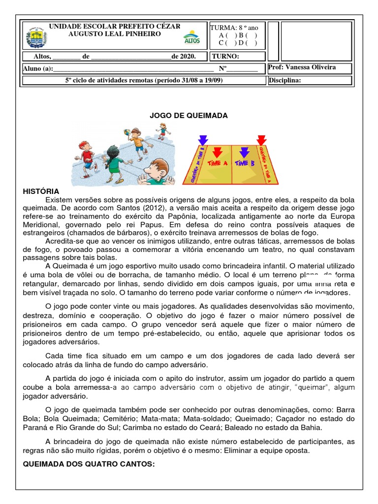 Jogo de Queimada: Origem, Regras e Variações | PDF | Esportes