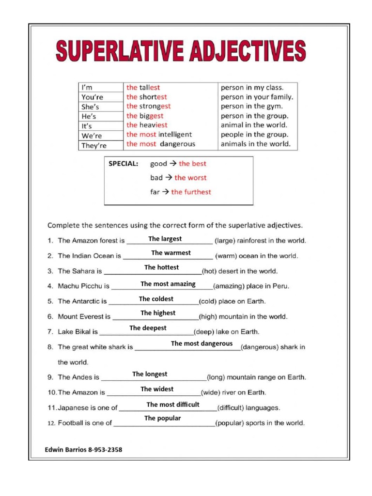 Classwork 3-Superlative Adjectives | PDF