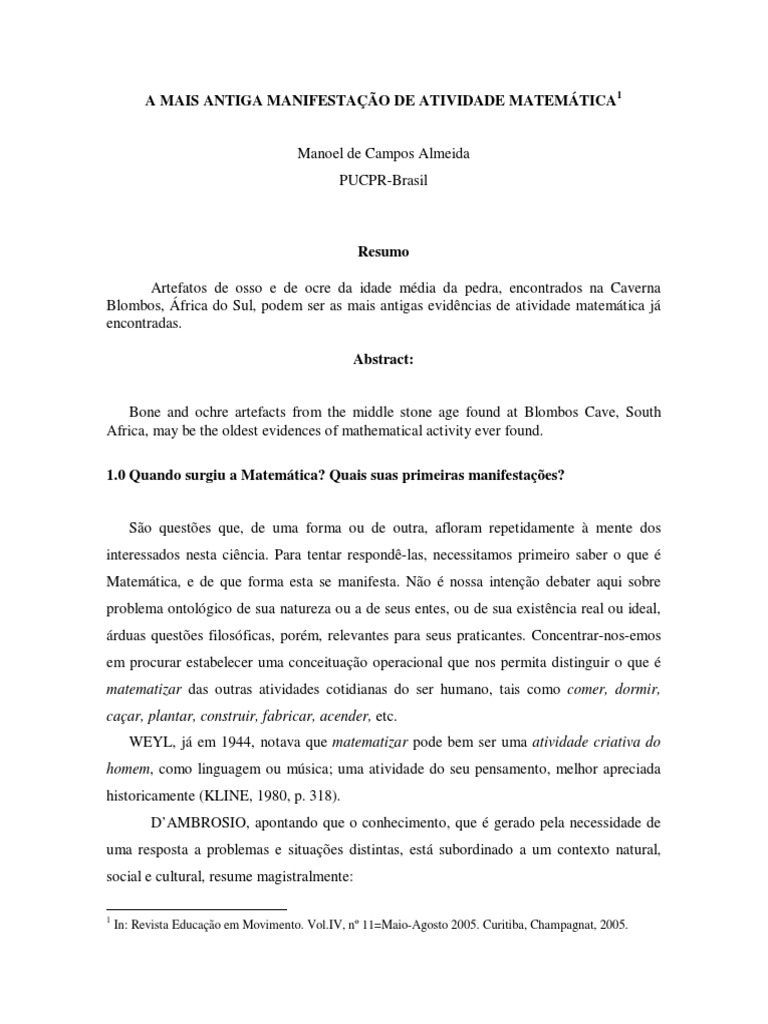 A Mais Antiga Manifestação de Atividade Matemática: Matematizar Caçar ...