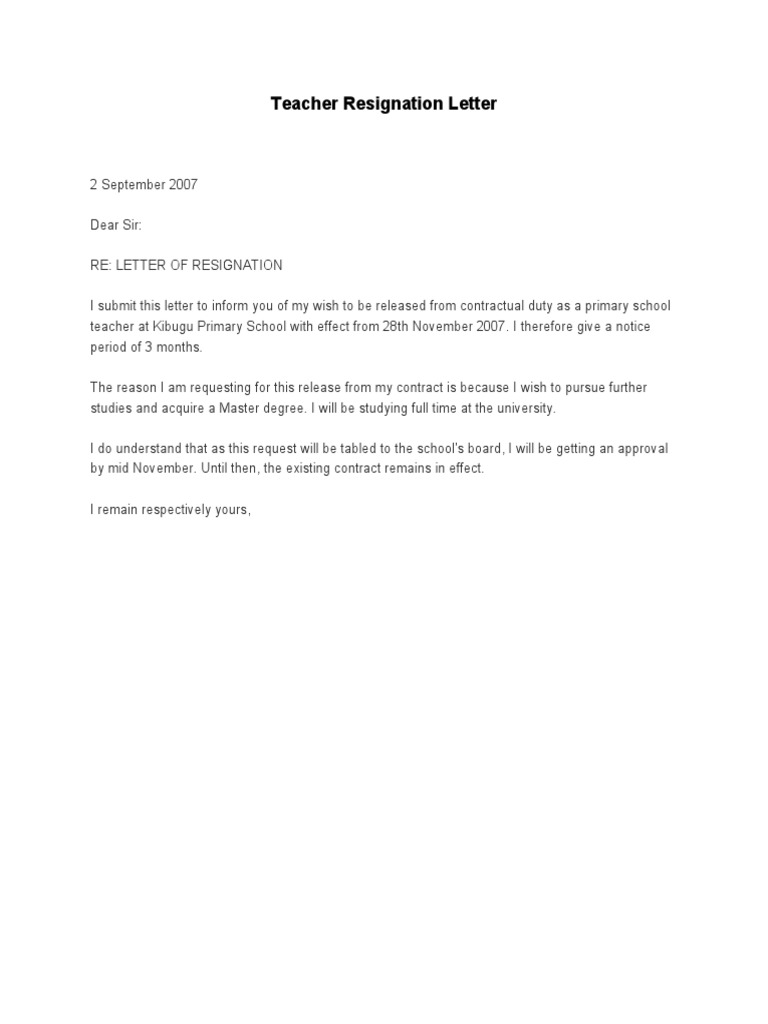 Teacher Resignation Letter | PDF
