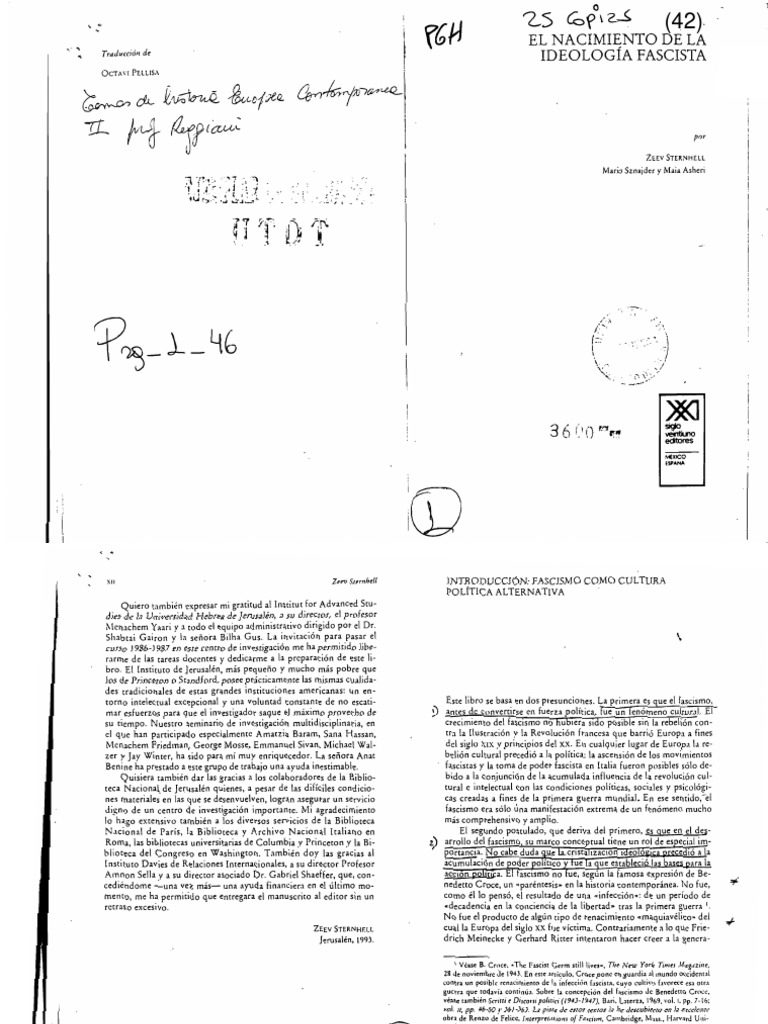 Zeev Sternhell - El Nacimiento de La Ideologia Fascista | PDF