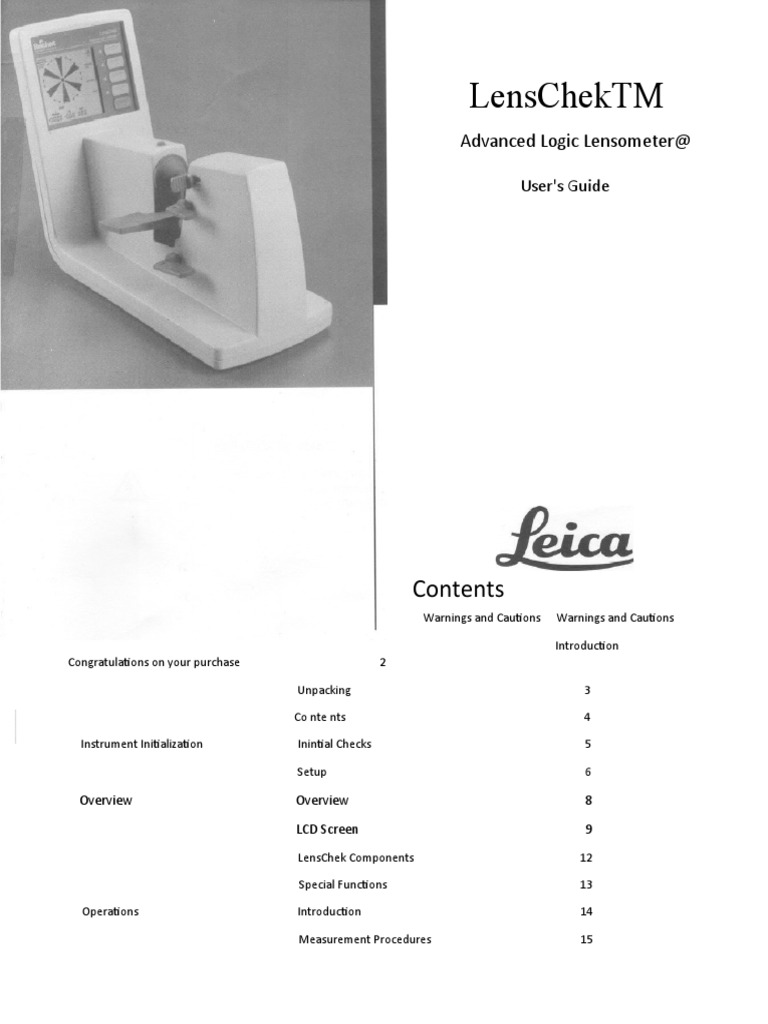 Advanced Logic Lensometer User's Guide | PDF | Optics | Contact Lens