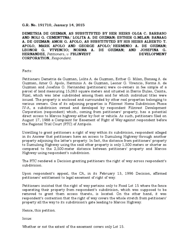 de Guzman vs. Filinvest Land Corporation 746 Scra 65 (Gonzaga) | PDF