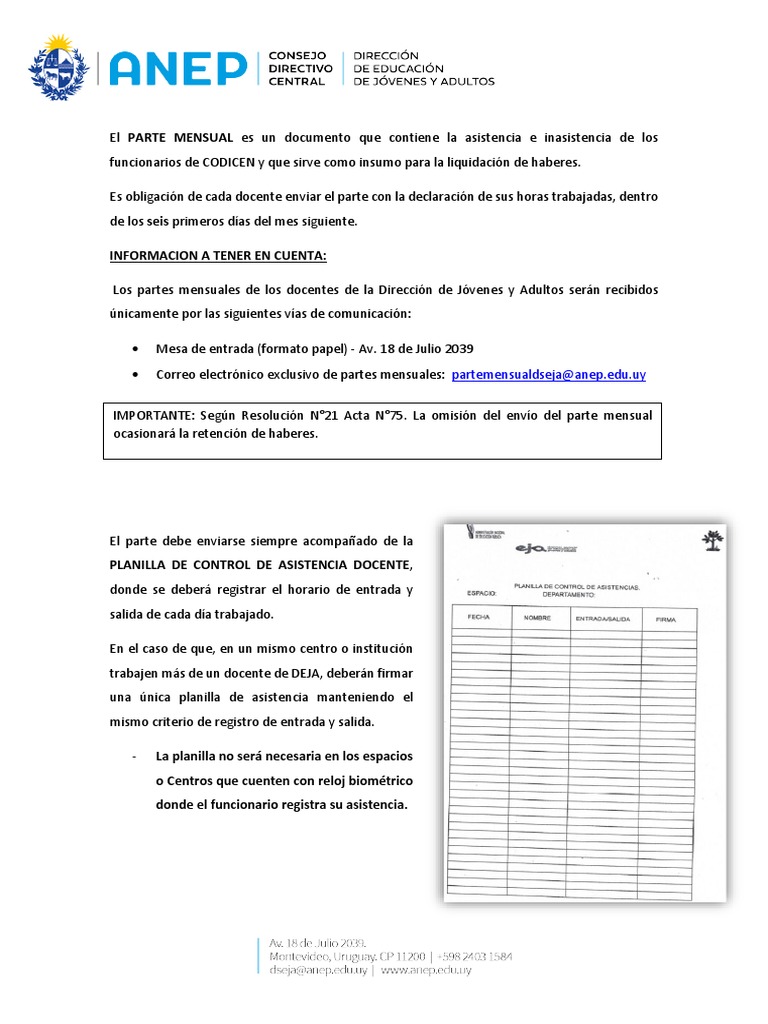 Instructivo Partes Mensuales 2021 | PDF