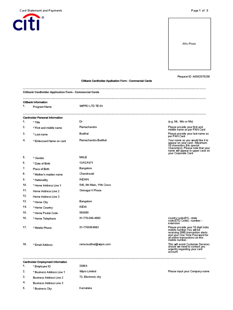 Page 1 of Card Statement and Payments 3: Citibank Cardholder ...