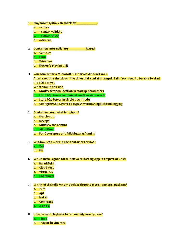 SQL Server & Ansible Management Quiz | PDF | Databases | Microsoft Sql ...