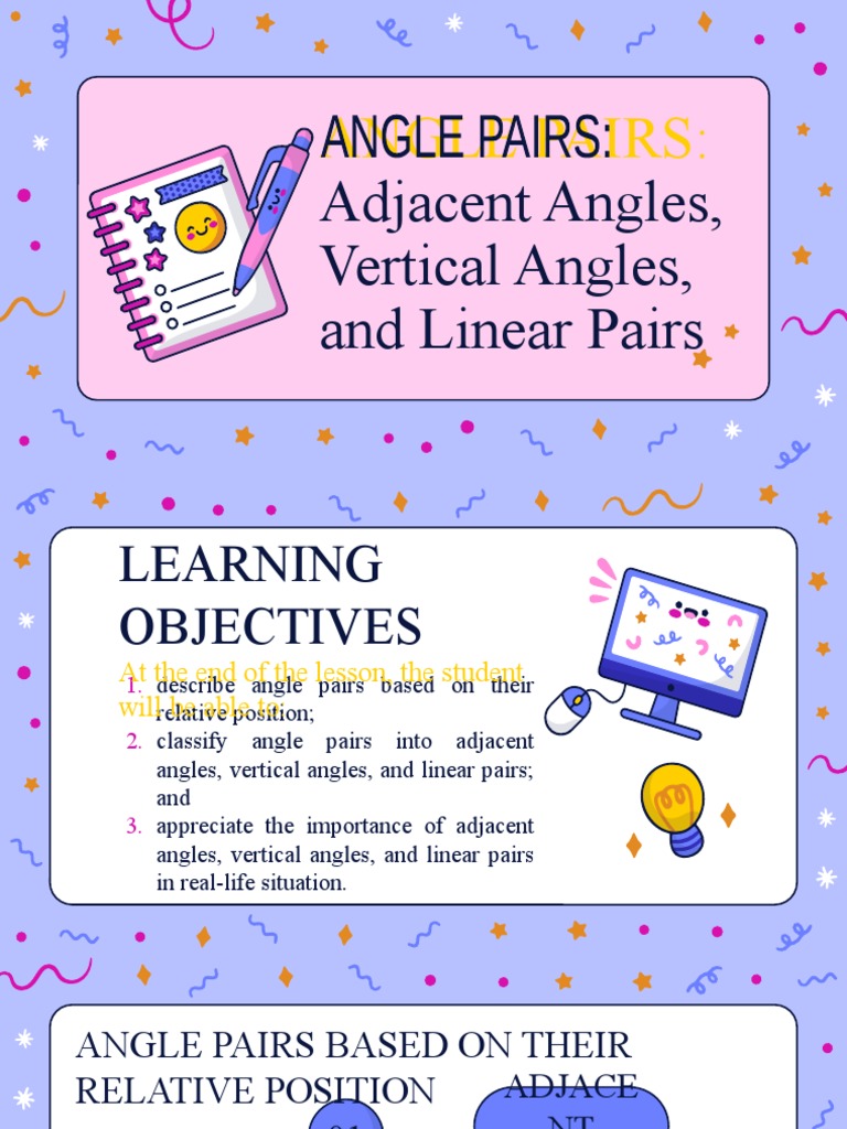 Lesson 2 - Adjacent Angles, Vertical Angels, and Linear Pairs | PDF ...