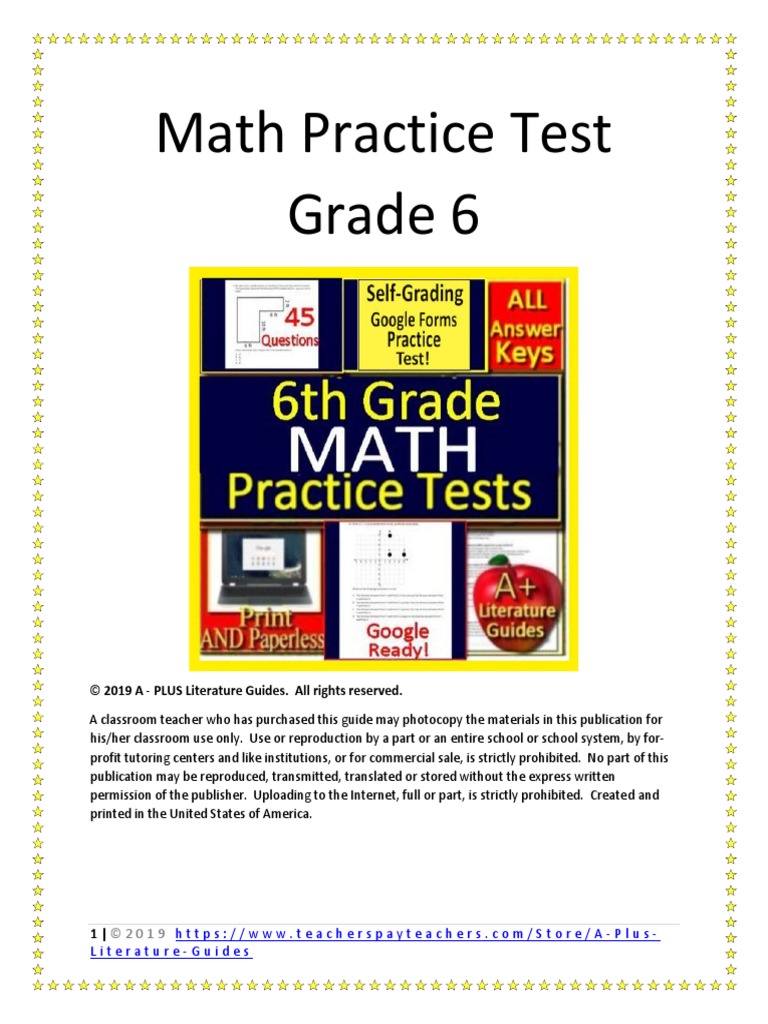 Math Practice Test Grade 6: Literature-Guides | PDF