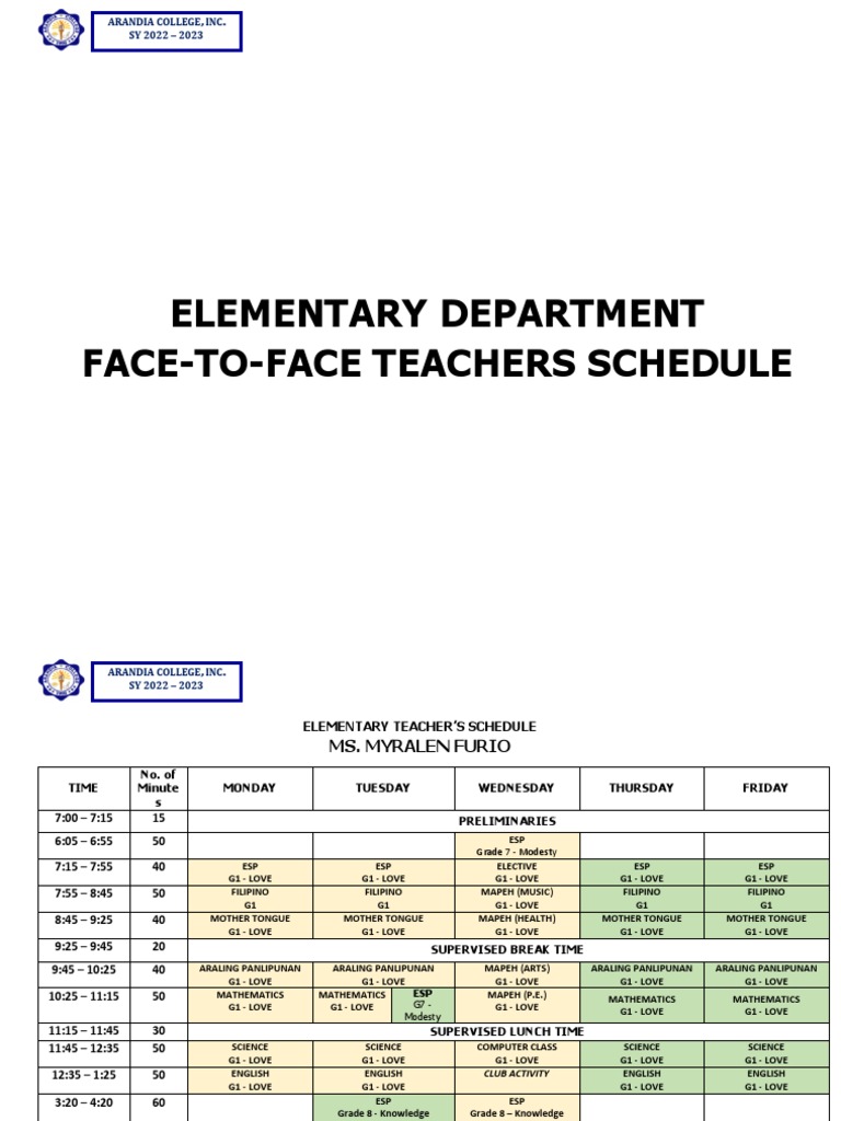 For Final TEACHERS-SCHED-ELEM-WITH-COLOR | PDF | Philippines | Asia
