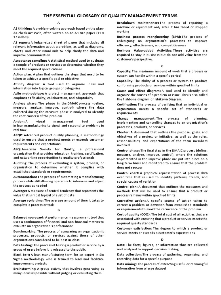 Quality Glossary | PDF | Business Process | Six Sigma