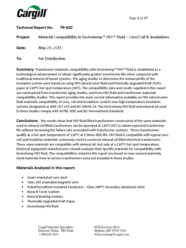 TR-620 - Material Compatibility in Envirotemp FR3 Fluid (FinalKR) | PDF ...