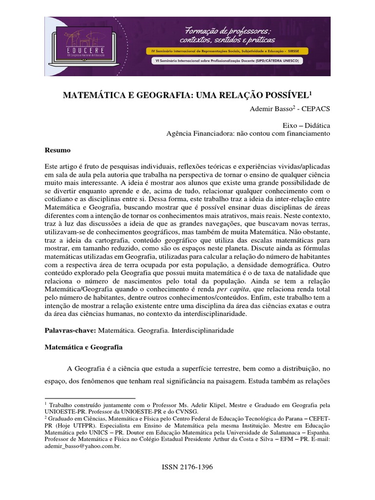 matemática e geografia - uma relação possível | PDF | Geografia | Mapa